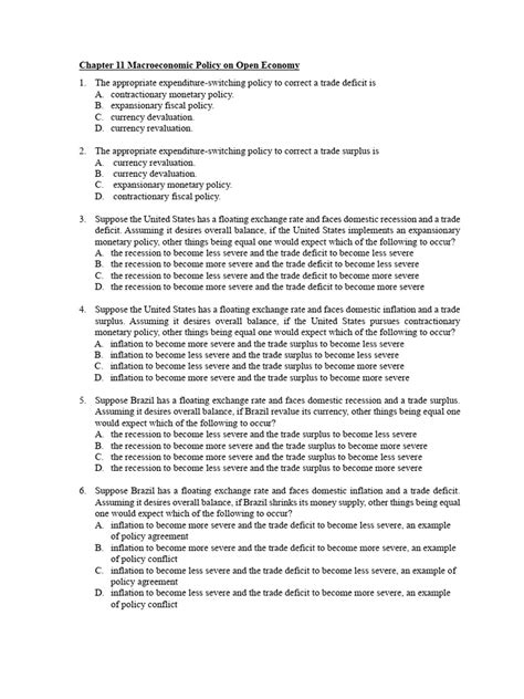 Exercise Chapter 11 Macroeconomic Policy Pdf Monetary Policy Fiscal Policy