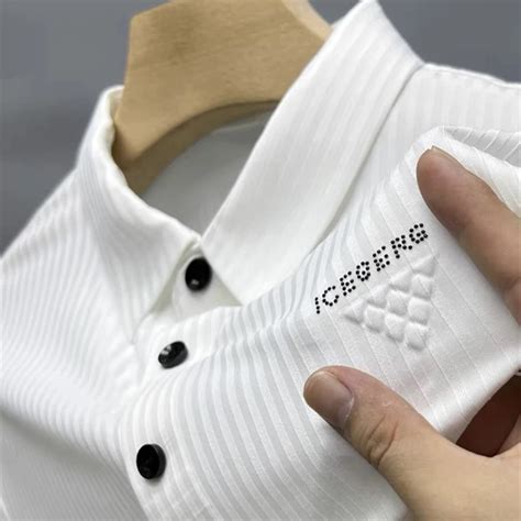 고품질 아이스 실크 반팔 티셔츠 남성용 편안한 통기성 폴로 셔츠 고급 이음매 없는 부드러운 여름 반팔