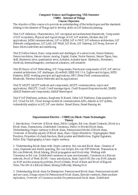 Syllabus Computer Science And Engineering Viii Semester Cs801