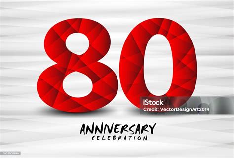 80 주년 기념 로고 빨간색 다각형 벡터 80 번호 디자인 80 번째 생일 로고 로고 유형 번호 축하를위한 벡터 기념일 초대장 카드 및 인사말 카드 80세 생일에 대한 스톡