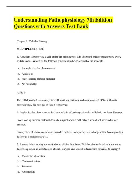 Understanding Pathophysiology 7th Edition Questions With Answers Test