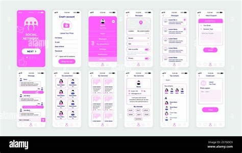 Set Of Ui Ux Gui Screens Social Network App Flat Design Template For Mobile Apps Responsive