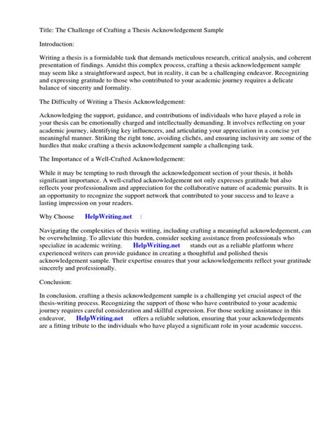 Writing A Thesis Acknowledgement Sample Pdf