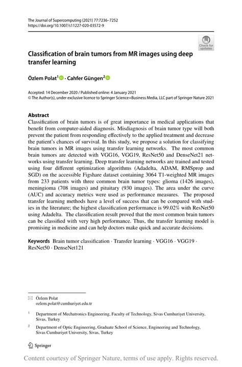 Classification Of Brain Tumors From Mr Images Using Deep Transfer