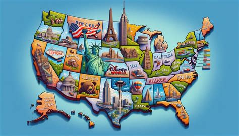 Map Of The United States Of America With Each State And Their Landmark
