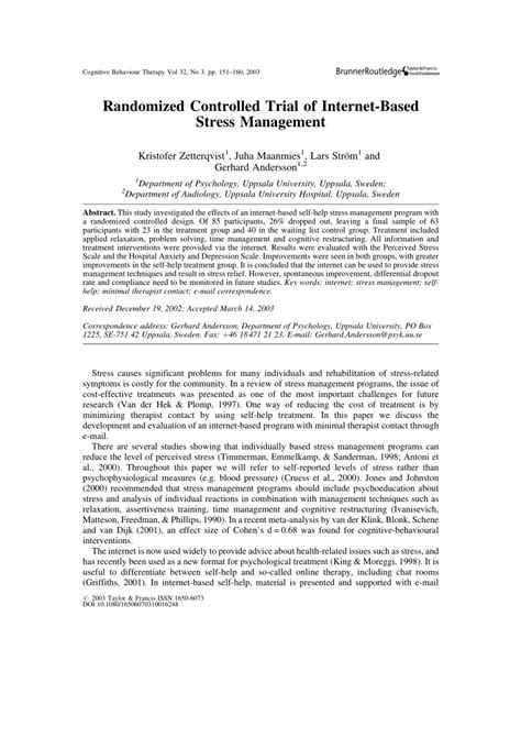 Pdf Randomized Controlled Trial Of Internet Based Stress Management