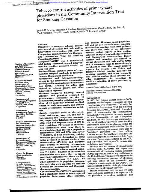 Pdf Tobacco Control Activities Of Primary Care Physicians In The Community Intervention Trial