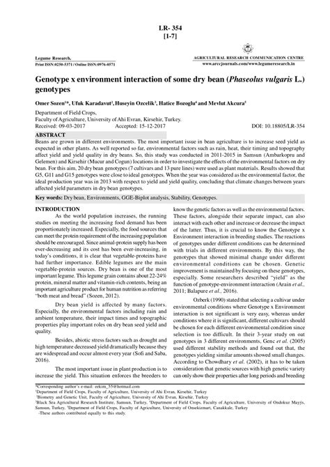 Pdf Genotype X Environment Interaction Of Some Dry Bean Phaseolus