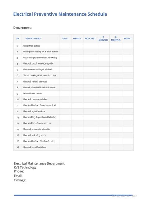 Electrical Preventive Maintenance Schedule Template In Microsoft Word Excel Apple Pages