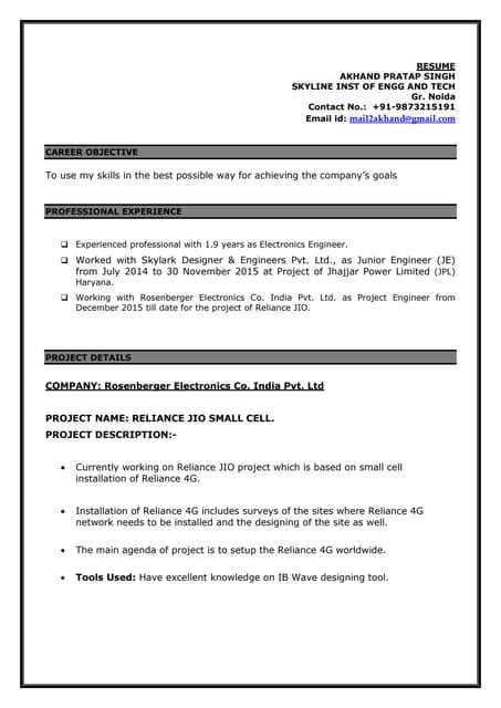 Cv Er Akhand Pratap Singh With Exeperience Pdf