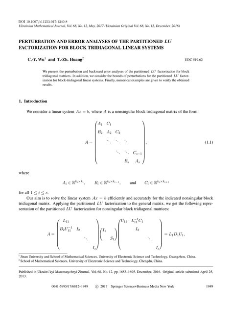 pdf perturbation and error analysis of partitioned lu factorization