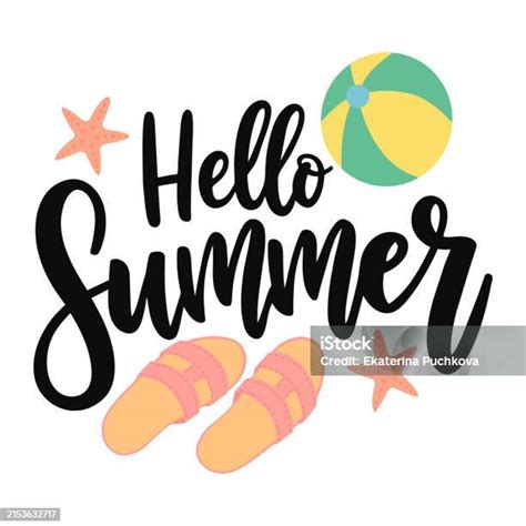 안녕하세요 흰색 배경에 여름 인용문입니다 플랫의 벡터 그림입니다 여름을 위한 문구입니다 여름아 안녕에 대한 스톡 벡터 아트 및
