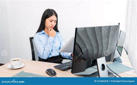 Asian Woman Programming Working With Computer And Typing Data Code To Developing Program At