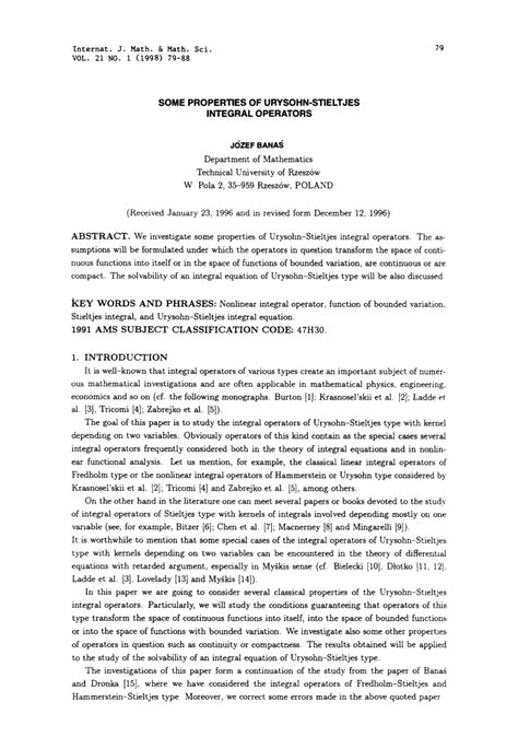 Pdf Some Properties Of Urysohn Stieltjes Integral Operators