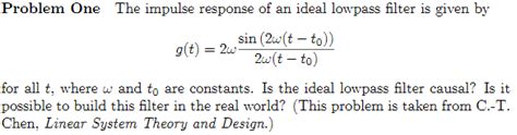 Solved The Impulse Response Of An Ideal Lowpass Filter Is
