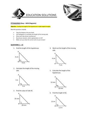 Pythagoras Finding The Length Of The Hypotenuse Teaching Resources