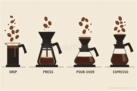 Coffee Preparation Overview Of Extraction Techniques And Tools Stock Illustration