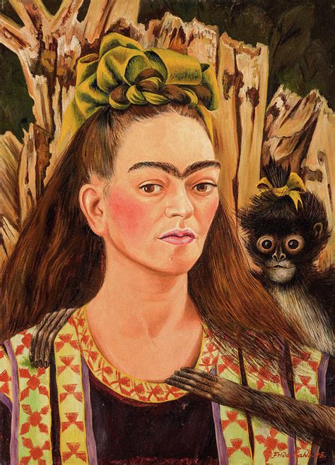 Self Portrait With Monkey 1945 Painting By Frida Kahlo Pixels