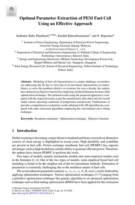 Pdf Optimal Parameter Extraction Of Pem Fuel Cell Using An Effective