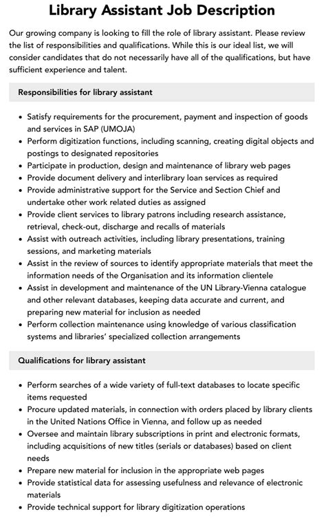 Library Assistant Job Description Velvet Jobs
