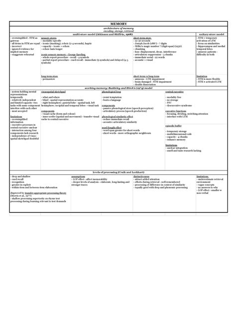 Memory Class Notes MEMORY Architecture Of Memory Encoding Storage Retrieval Multi Store