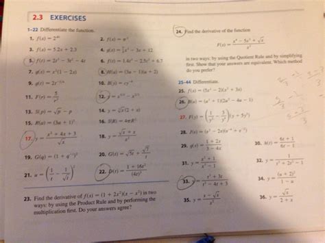 solved 2 3 exercises 1 22 differentiate the function 24