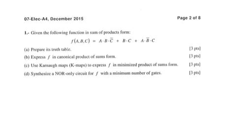 Solved Given The Following Function In Sum Of Products Chegg