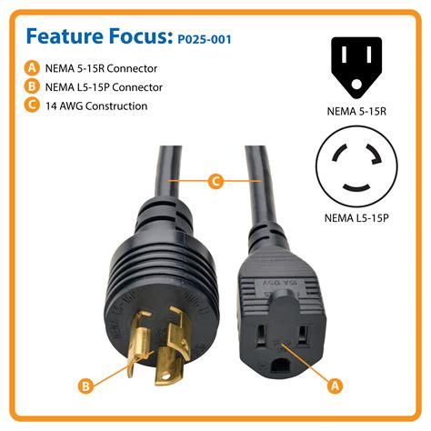Tripp Lite 1ft Power Cord Adapter Cable 5 15p To 5 15r Heavy Duty 15a