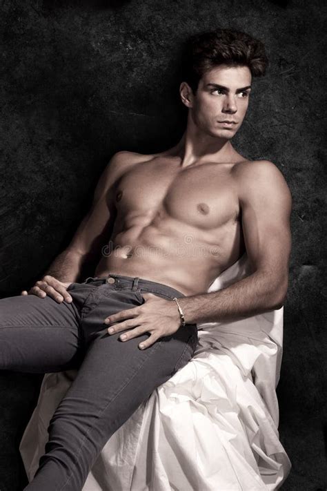 Italian Model Muscular Man Nude Portrait Black And White Stock Image