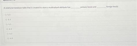 Solved A Relational Database Table That Is Created To Store