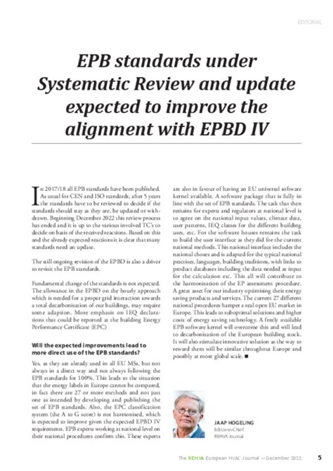 Rehva Journal Epb Standards Under Systematic Review And Update Expected To Improve The Alignment Rehva Journal Epb Standards Under Systematic Review And Update Expected To Improve The Alignment