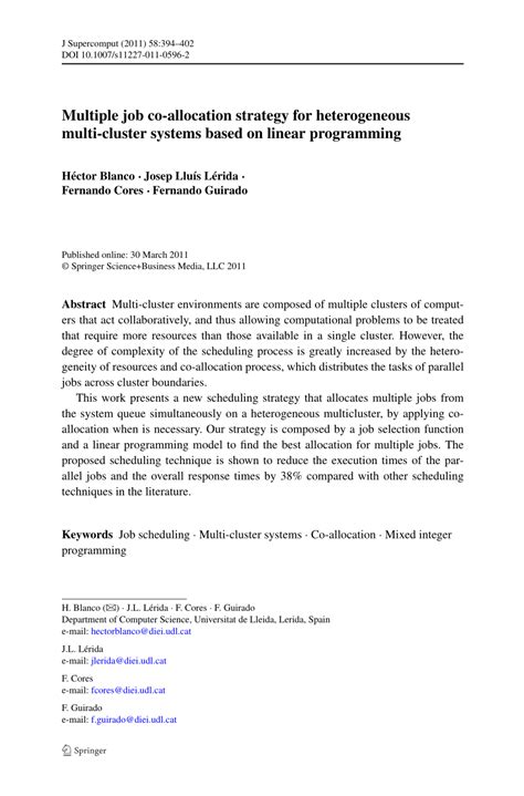 Pdf Multiple Job Co Allocation Strategy For Heterogeneous Multi