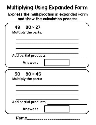 Multiplying Using Expanded Form Step By Step Practice For Middle School