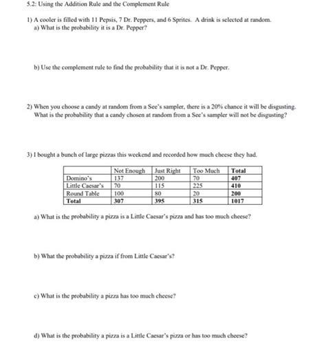 Solved 52 Using The Addition Rule And The Complement Rule