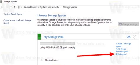 delete storage pool in storage spaces in windows 10