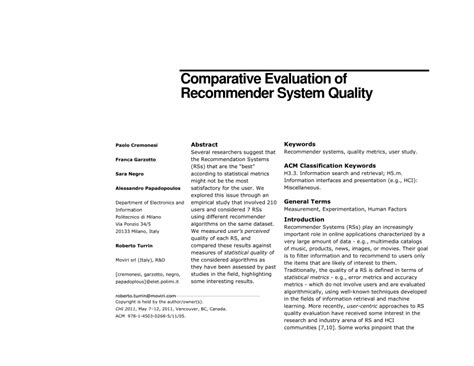 Pdf Comparative Evaluation Of Recommender System Quality