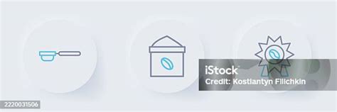 커피 가방 콩 및 커피 필터 홀더 아이콘에 대한 라인 메달을 설정합니다 벡터 1위에 대한 스톡 벡터 아트 및 기타 이미지 1