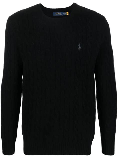Polo Ralph Lauren Suéter De Tricô Com Logo Bordado Preto Farfetch Br