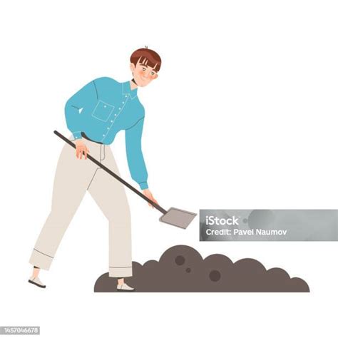삽으로 정원이나 마당에서 흙이나 땅을 파는 젊은 남자 벡터 일러스트 레이 션 가축에 대한 스톡 벡터 아트 및 기타 이미지