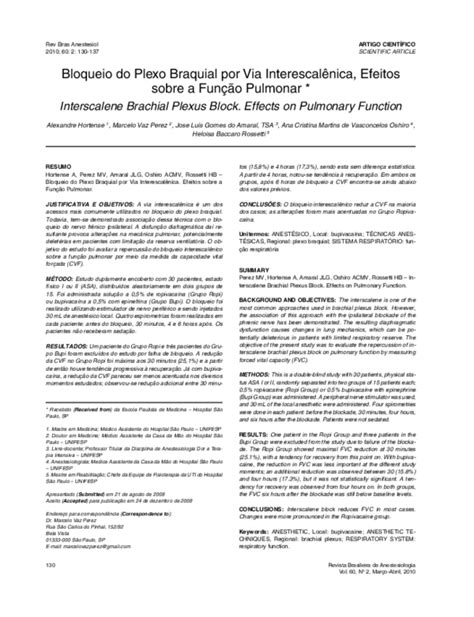 Pdf Interscalene Brachial Plexus Block Effects On Pulmonary Function