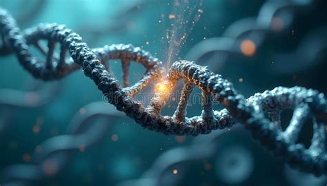 Microscope Style 3d Concept Render Of Broken Blue Dna Helix With