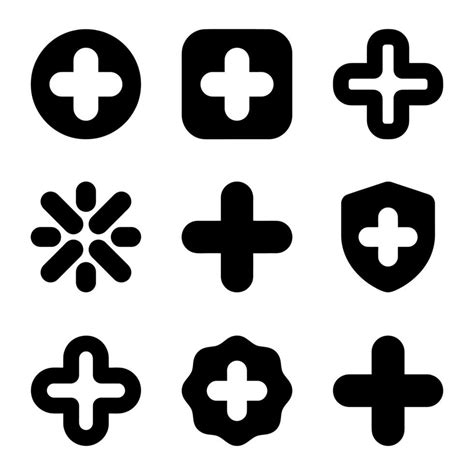 Collection Of Black Plus Sign Icons In Various Creative Shapes 75894162