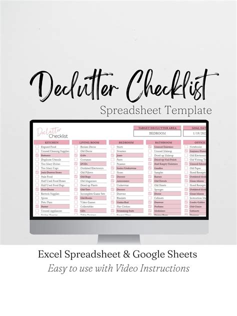 Declutter Checklist Template Declutter Challenge Declutter Planner