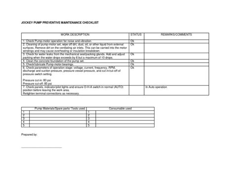 Jockey Pump Preventive Maintenance Checklist Pdf