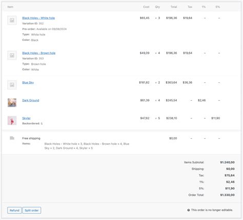 Split Orders Documents