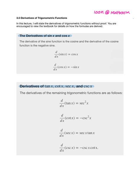 Calculus Lecture Notes 3 Derivatives Of Trigonometric Functions In