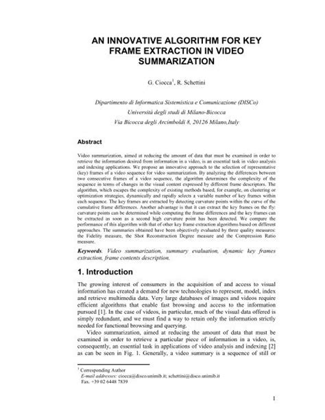 An Innovative Algorithm For Key Frame Extraction In Video