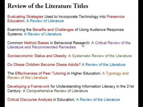 Titles For A Review Of The Literature Youtube