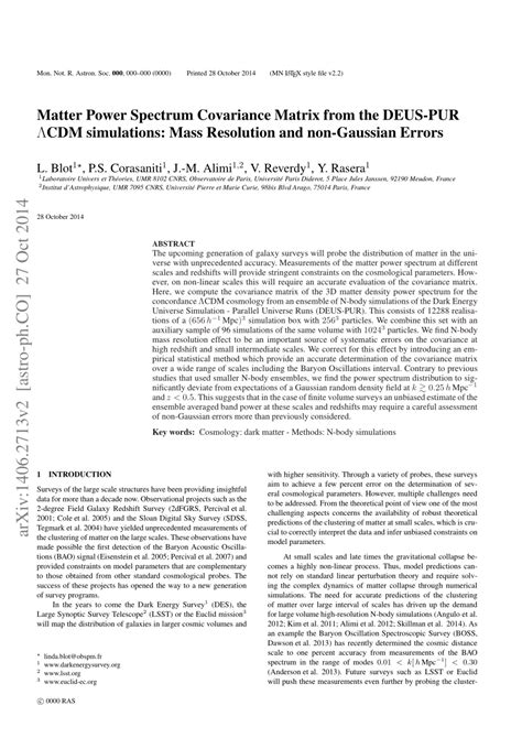 Pdf Matter Power Spectrum Covariance Matrix From The Deus Pur Lambda Cdm Simulations Mass