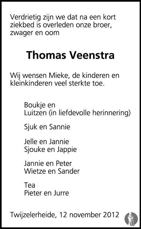 Thomas Veenstra 12 11 2012 Overlijdensbericht En Condoleances Mensenlinq Nl